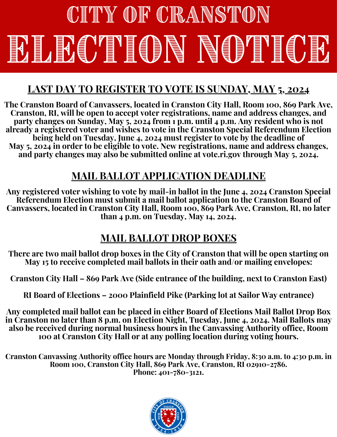 Voter Registration Deadline - Election Notice Voter Registration Deadline - Election Notice